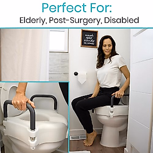 Vive Raised Toilet Seat - 5" Portable, Elevated Riser with Padded Handles - Elongated and Standard Fit Commode Lifter - Bathroom Safety Extender Assists Disabled, Elderly, Seniors, Handicapped (1)