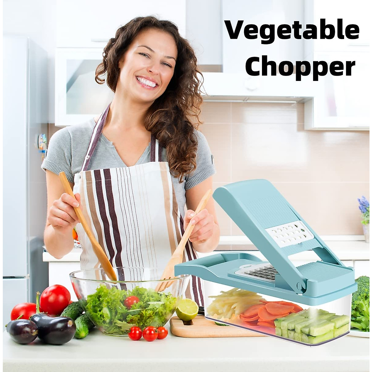 Vegetable Chopper Multifunctional Veggie Chopper,Blue Kitchen Vegetable Slicer Dicer Cutter,Potato Onion Food Chopper with Vegetable Peeler,Hand Guard and Container