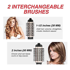 Beautimeter Hair Dryer Brush, 3-in-1 Round Hot Air Spin Brush Kit for Styling and Frizz Control, Negative Ionic Blow Hair Dryer Brush Volumizer, 2 Detachable Auto-Rotating Curling Brush, Black & Gold