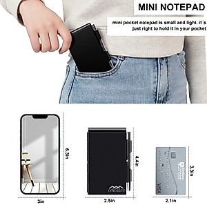 Metal Small Notebook, Mini Notepad, Small Pocket Notepad Aluminum Note Case with Mini Metal Pen and 60-Page Sheets - Memo Books Note Pads, Solid Black