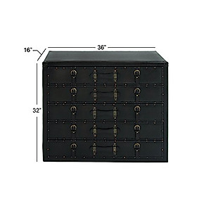 Deco 79 Wood Rectangle Chest with Buckles and Straps Detailing, 36" x 17" x 32", Black
