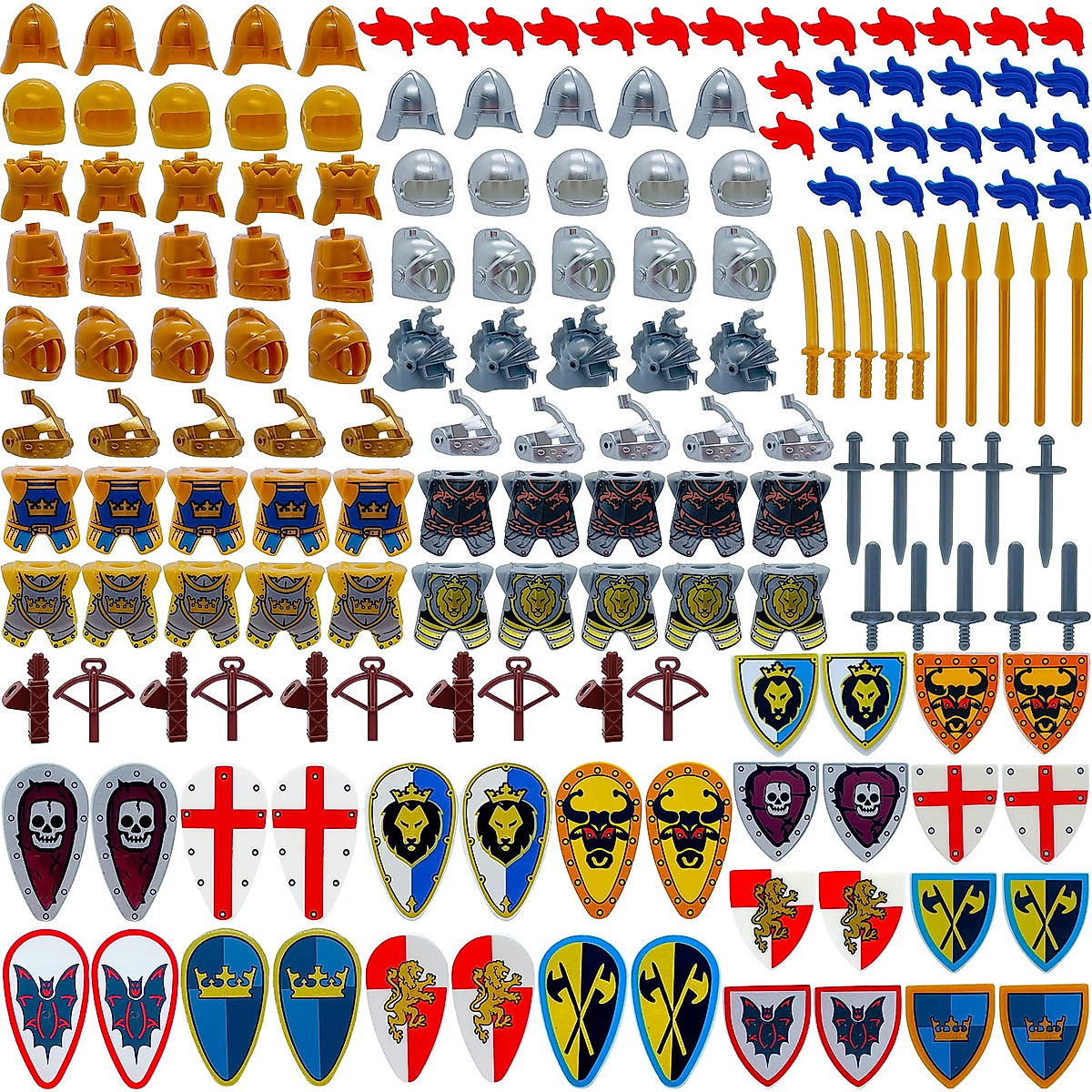 MIUTRUE Medieval Knight Weapons Pack Accessories Set Building Block Toy Armor Helmet Shield Bow Arrow Designed for Mini Figures Gift for Kids Boys Grils Building Kits Toys