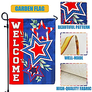 Welcome Star Patriotic Garden Flag for 4th of July Independence Day Outdoor Decoration Double Sided Printing 12x18 Inch