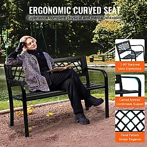 VEVOR Outdoor Bench, 480 lbs Load Capacity Bench, 46 inches Metal Garden Bench for Outdoors, Outdoor Garden Park Bench with Backrest and Armrests, Patio Bench for Garden, Park, Yard, Front Porch