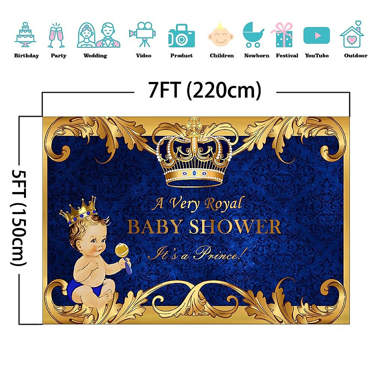 Mocsicka Mehofoto Baby Shower Backdrop Royal Prince Gold Crown Royal Blue Photography Background 7x5ft Vinyl Welcome Little Boy Baby Shower Banner Backdrops
