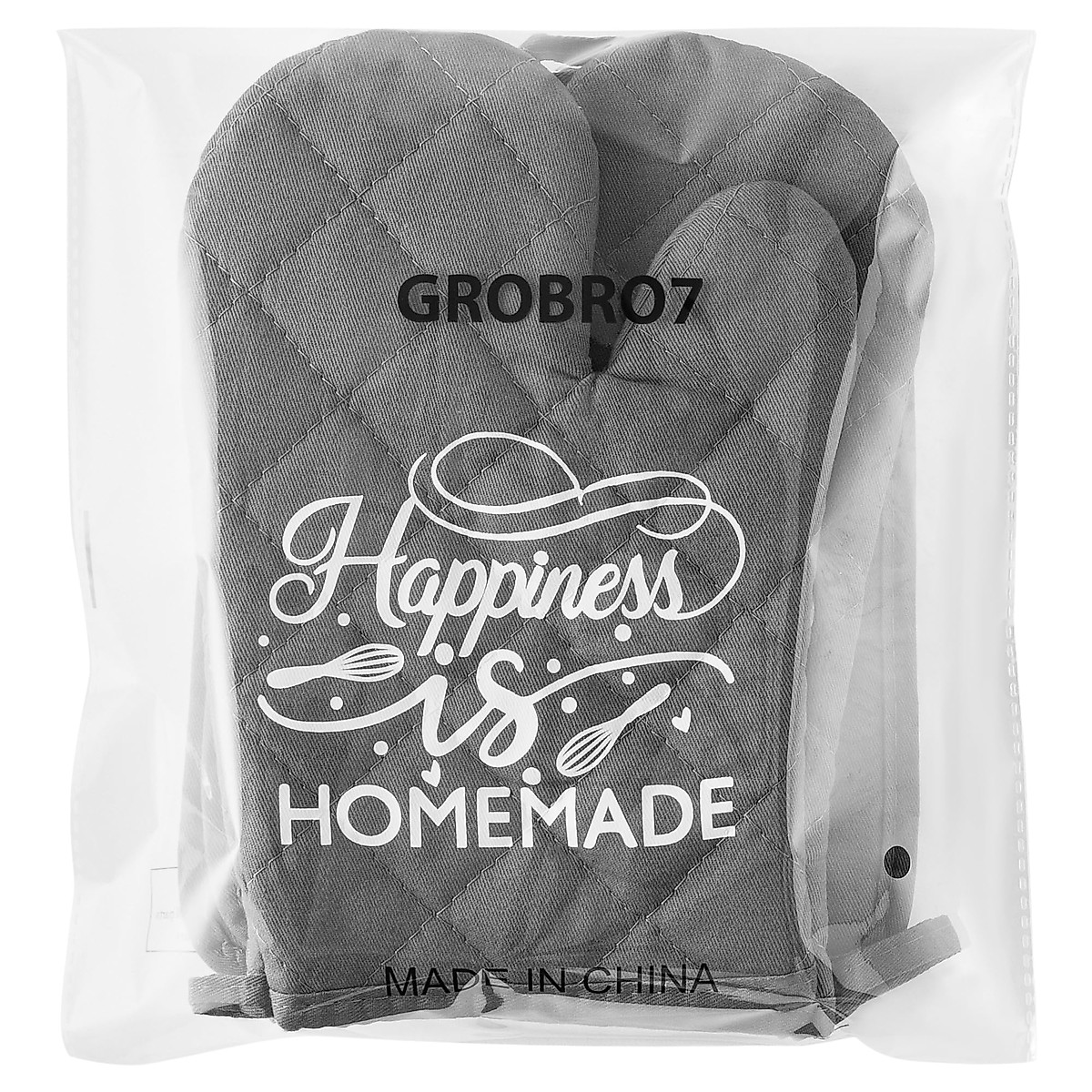 GROBRO7 6Pcs Cotton Oven Mitts and Pot Holders Set Happiness is Homemade Heat Resistant Hot Pad Machine Washable Microwave Gloves with Hanging Loop Pocket Potholder for Kitchen Baking Cooking Grilling