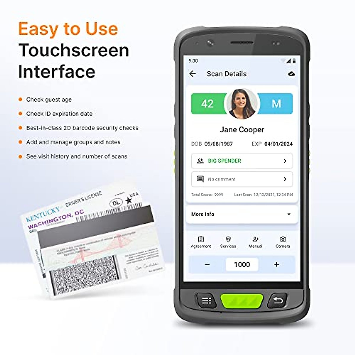IDWare 9000 Handheld ID Scanner - ID, Drivers’ License, Age Verification & Passport Scanner with Veriscan Premium Software - Sync Multiple Devices