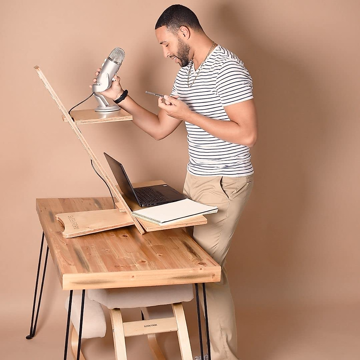 Sleekform Standing Desk Converter - Adjustable Height Sit Stand Workstation for Office and Home, Table Top Wood Portable