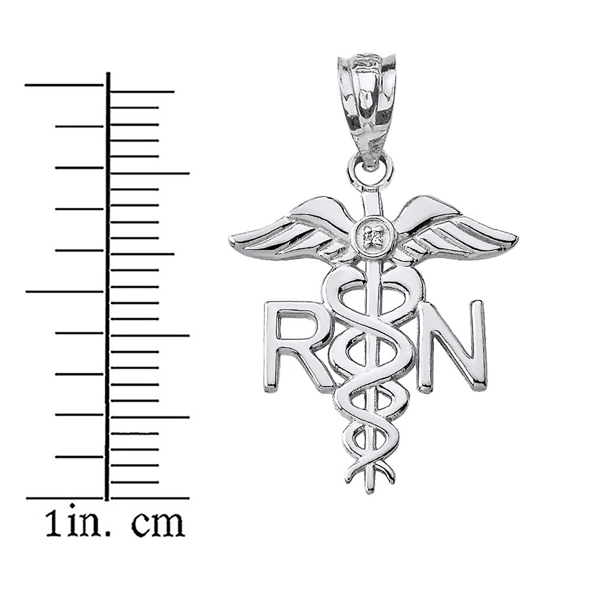 925 Sterling Silver Caduceus RN Charm Registered Nurse CZ Pendant