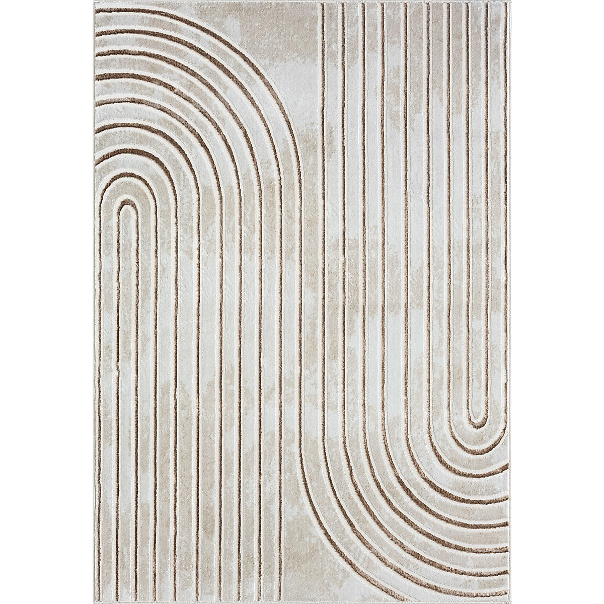 Abani Glam Collection Area Rug - Beige/Cream Modern Abstract Design - 6' x 9' - for Living Room, Bedroom & Office
