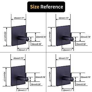 kimzcn Matte Black Adhesive Hooks Heavy Duty Wall Hooks Waterproof Stainless Steel Hooks, Towel Robe Hook Rack Wall Mount - Bathroom and Bedroom 4-Packs