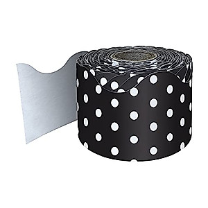 Carson Dellosa 65 Feet Black and White Polka Dots Bulletin Board Borders, Scalloped Border Trim, Rolled Classroom Borders for Bulletin Board, White Board, Cork Board, Black and White Classroom Décor