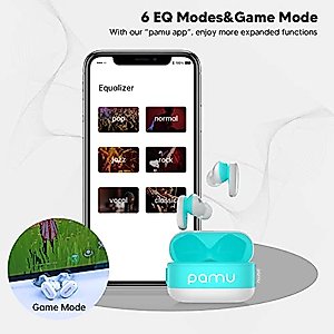 pamu Z1 Wireless Earbuds Active Noise Cancelling Earphones Bluetooth 5.2 with Dual ANC 4 Mics ENC, in-Ear Headphones with Charging Case Hi-Fi Sound, Low Latency Game Mode, Touch Control (Blue)