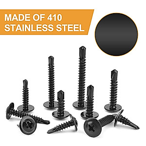 VIGRUE 425PCS #8#10 Black Self Tapping Screws for Metal, 425PCS (410) Stainless Steel Modified Truss Head Sheet Metal Self Drilling Screws Assortment Kit, Black Oxide, Length 1/2" to 1-1/2''