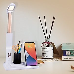 FSJITF LED Desk Lamps USB Charging Port,Table Lamps for Home Office,for iPhone/Android Study Reading Table Lights for Dormitory(Adapter not Included) (White)