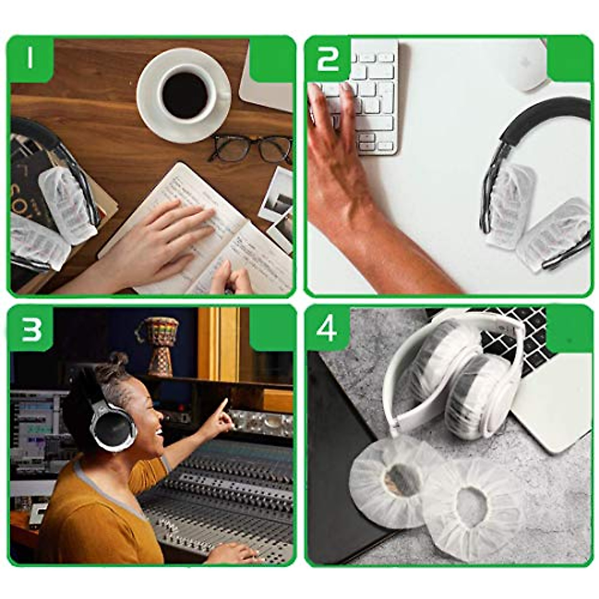 JYHF Disposable Sanitary Headphone Covers, Earpad Cover Ups for Headset Protector, Non-Woven Hygienic Sweat-Proof Stretchable White Ear Cover (200Pcs，4.3”)