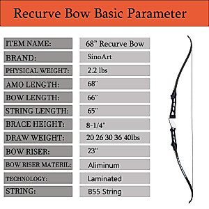 SinoArt 68" Metal Riser Takedown Recurve Bow Adult Archery Competition Athletic Bow Weights 20-36Lbs Right Handed Archery Kit (26Lbs, Black)