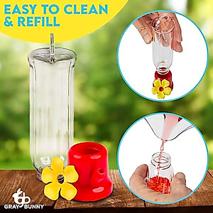 Gray Bunny Hummingbird Feeder - Pack of 4 - Hanging Outdoor Hummingbird Feeders with Post Wires for Bird Feeder Post, Shepherd Hooks - Great Hummingbird Gifts!