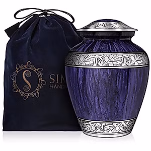 Cremation Urns for Human Ashes Large Size Adult Funeral Urns with Secured Lid for Men Women Male Female Handcrafted 9 Inch Size Purple Blue Finish 210lbs with Velvet Bag