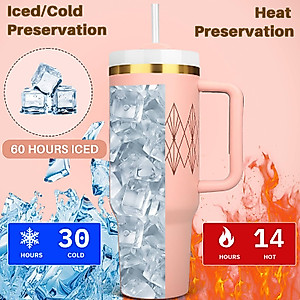 QXV 40 oz Tumbler with Handle and Straw Lid Insulated Reusable Stainless Steel Water Bottle Travel Mug Iced Coffee Cup Travel Mug for Hot and Cold Beverages, BPA-Free, 100% Leakproof Bottle