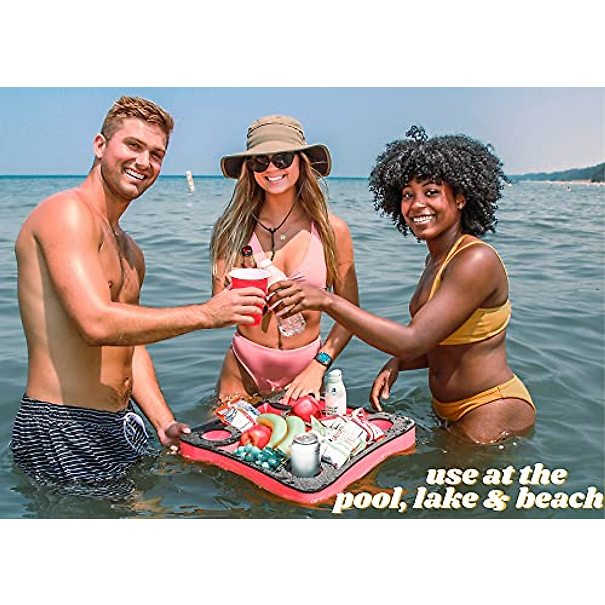 Polar Whale Floating Drink Holder Red and Black Refreshment Table Tray for Pool or Beach Party Float Lounge Durable Black Foam 17.5 Inches Large 10 Compartment UV Resistant