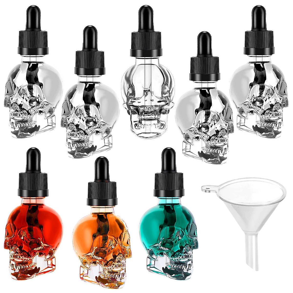 8 Pcs 1oz Skull Glass Dropper Bottles Empty Refillable Bottles Clear Skull Head Glass Bottle Liquid Bottling Dispensing Bottle with Eye Dropper Pipettes for Essential Oil/Beauty Oil Mix Dispenser,30ml