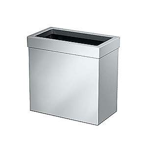 Gatco 1916, Modern Rectangle Waste Basket, Chrome / 11.25" H Open Top Stainless Steel Trash Can with Removable Lid, 12 Liter Capacity