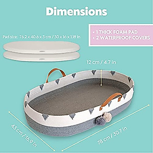 Vesta Baby Nursery Bundle - Matching Gray Cotton Rope Moses Changing Basket Set & Over The Door Hanging Organizer
