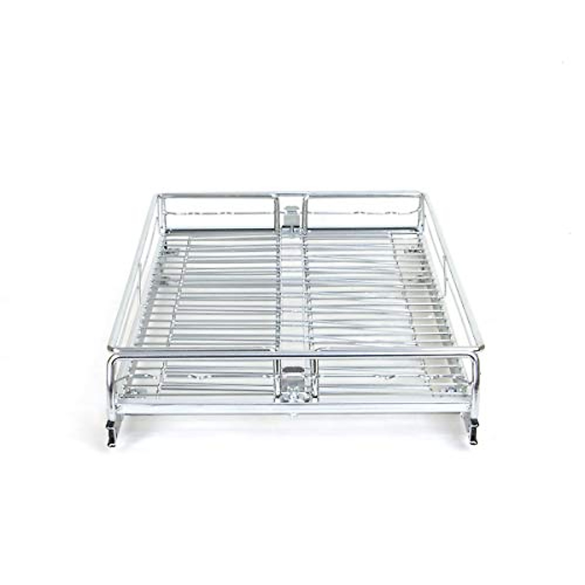 Origami Chrome One Tier 13" W x 21" D x 4”H, Slide Kitchen Adjustable Cabinet Organizer, Large, Silver