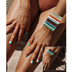 BOMAIL 12Pcs 8mm Beaded Stretch Bracelet Handmade Round Glass Bracelet for Women Multicolor Matte Beads Elastic Bracelet Gifts