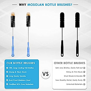 Bottle Cleaning Brush, 17 Inches Extra Long Handle Water Bottle Brush, Flexible Bendable Cleaner for Washing Narrow Neck Bottles, Wine Decanter, Kombucha, Pipes, Beer Brewing Supplies, 2 Pack