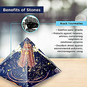 Re-Balancing Orgone Pyramid - Black Tourmaline Healing Crystals and Stones Pyramid - Gold Foil Copper Coil Soothes Panic Attacks Orgonite Pyramid - By Orgonite Crystal