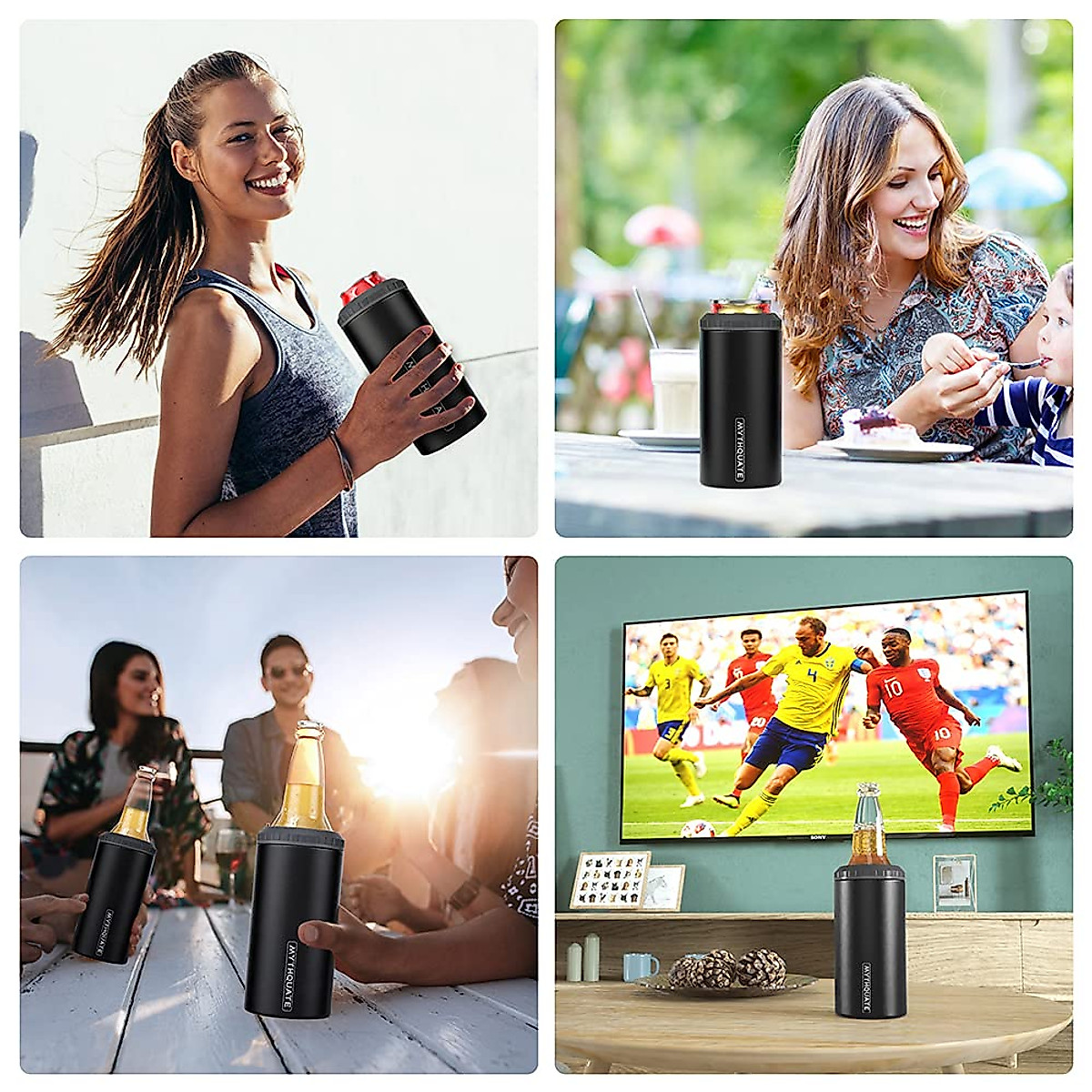 3 in 1 Slim Can Cooler for 12 OZ Skinny Can, Regular Can & Beer Bottle - Keep Cold for 6 Hours - Double Walled Insulated Stainless Steel Vacuum Beverage Can Insulator (Matte Black)