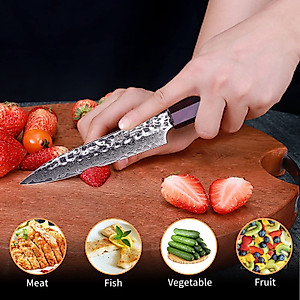 FINDKING 5 Inch Kitchen Utility Knife with ABS sheath, Multi-Purpose Japanese Paring Knife, Damascus Steel Blade, Resin Octagonal Handle, Small, for Fruits Vegetables (Eternity Series)