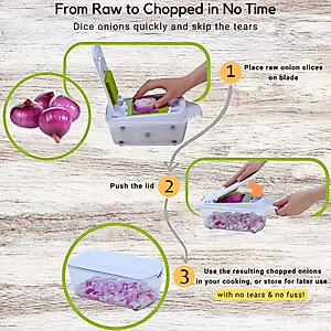 Brieftons QuickPush Food Chopper: Strongest & 200% More Container Capacity, 30% Heavier Duty, Fruit & Vegetable Chopper, Onion Chopper Vegetable Cutter, with 3 Dicer Blades & Keep-Fresh Lid, 5 Ebooks