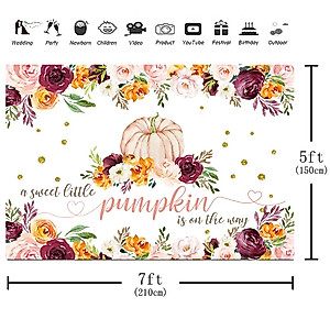 Aperturee 7x5ft Fall Pumpkin Baby Shower Backdrop Autumn Red Pink Yellow Floral Gold Glitter Photography Background A Sweet Pumpkin is On The Way Girl Princess Thanksgiving Photo Studio Booth Banner