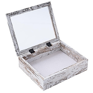 Muzilife 8x10 Shadow Box Picture Frame - 2.16" Interior Deep Wood & Glass Rectangle Display Case Ready to Hang Memory Box Baby Sports Memorabilia, Pins, Awards, Tickets, and Photos, Rustic White