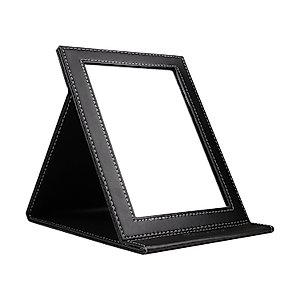DUcare Folding Mirror Portable Travel PU Portable Adjustable Rectangular Ultrathin Vanity Mirror with Stand, for Travel, Camping,Home