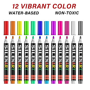 SILENART Chalk Markers for Chalkboard, Chalk Pens Fine Tips, Liquid Chalk Markers Erasable Neon Chalk Marker for Kids, Chalkboard Markers for Signs Labels Menu Board Window Glass - 12 Pack