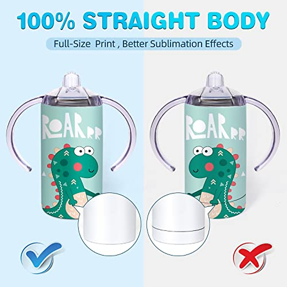 Mocaru Sublimation Sippy Cups with Handle and Lid, 12oz Sublimation Blanks Skinny Kids Tumbler with Shrink Films, Spill-Proof Stainless Steel Insulated Toddler Water Bottle Baby Straw Cups(2 Pack)