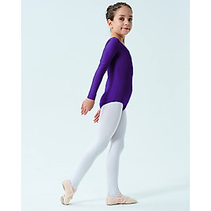 Finihen Girls Leotard Basic Long Sleeve Ballet Dance Leotard Purple 8-10yrs