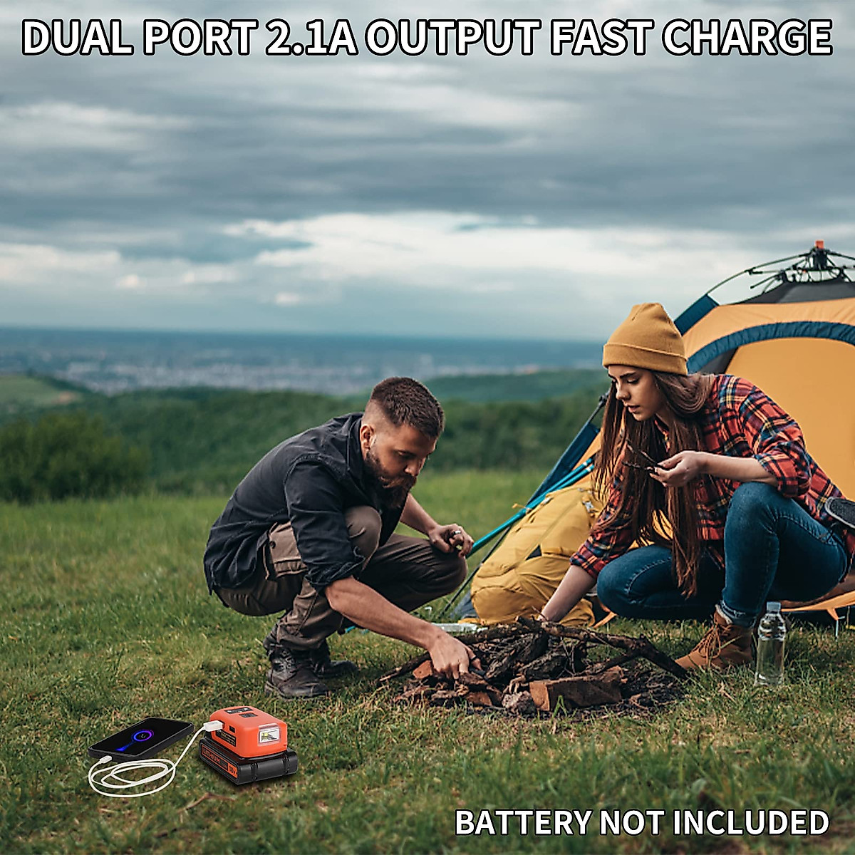 Battery Adapter for Black and Decker 20v Lithium Battery USB Phone Charger, Led Work Light with Dual USB Charger and 12v DC Port,Power Source Supply for 14.4-20v Max Lithium-Ion Battery