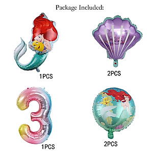 ALLPICK Little Mermaid Balloons Party Supplies Princess Mermaid 3rd Birthday Balloon Bouquet Decorations (Mermaid 3rd Birthday), Transparent, MRY-MER-SZ