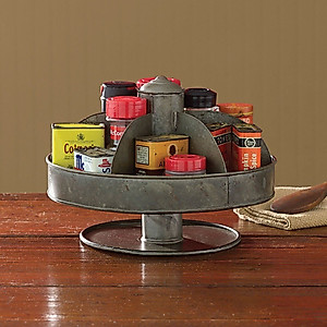Benjara Galvanized Lazy Susan Organizer with Pockets, Gray