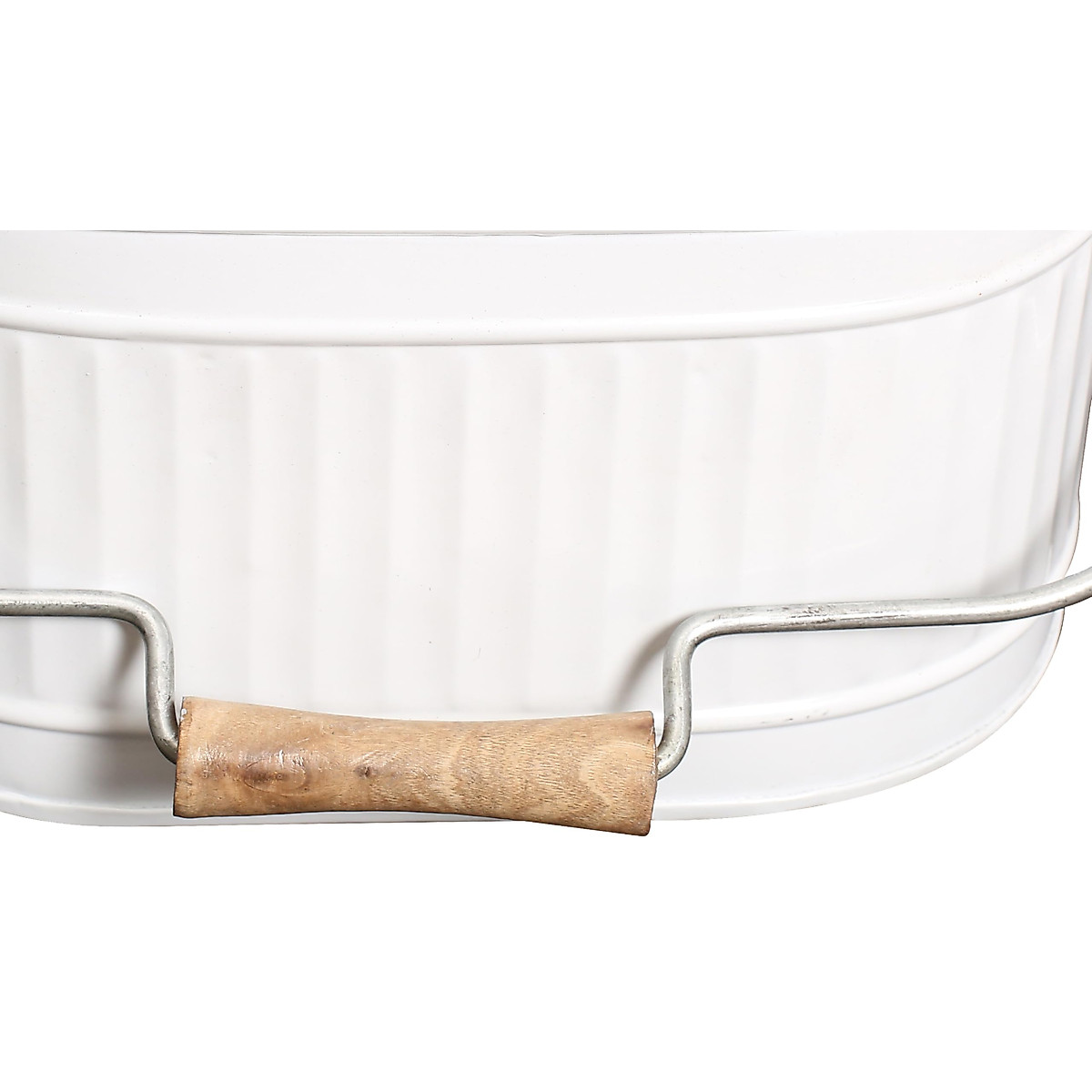 Utensil Caddy Carry-All Serveware - Galvanized Metal Organizer for Kitchen Counter - Comfortable Wooden Handle Indoor/Outdoor Storage For Flatware, Condiments, Party Cutlery, Arts - Gray/White