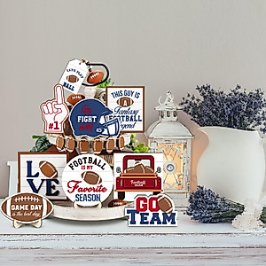 Dandat 15 Pcs Fall Football Decor Football Tiered Tray Decor Fall Tiered Tray Decorations Set Table Decorations Centerpieces for Home Fans Club Party Supplies(Football Game)