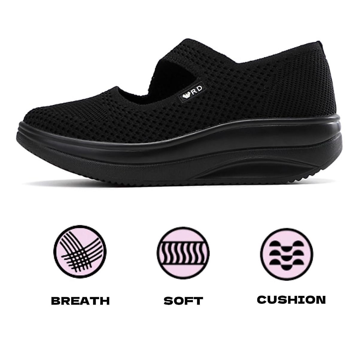 RUIDENG Womens Slip On Sneakers Breathable | Loafers for Women Comfort Standing | Platform Shoes Comfy Walking | Thick Bottom All Black Size 6