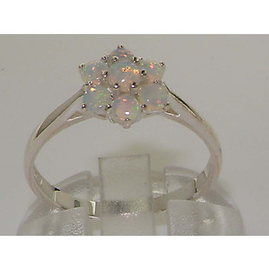 LetsBuyGold 925 Sterling Silver Real Genuine Opal Womens Cluster Promise Ring - Size 9