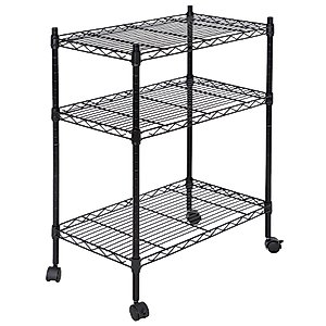 ZENY 3-Shelf Heavy Duty Shelving Storage Unit with Casters, Metal Organizer Wire Rack for Kitchen, Office, Garage, Black