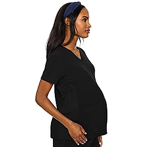 Med Couture Women's Maternity V-Neck Scrub Top, Black, Medium